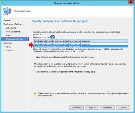 sccm task sequence available deployment options in distribution points