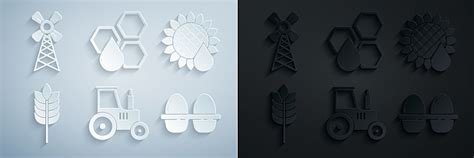 세트 트랙터 해바라기 쌀 밀 옥수수 귀리 호밀 치킨 달걀 상자 벌집 및 풍차 아이콘과 시리얼 벡터 농업에 대한 스톡 벡터 아트 및 기타 이미지 Istock