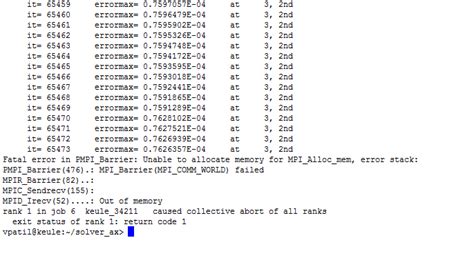 any solution for fatal error in pmpi barrier not sufficient memory