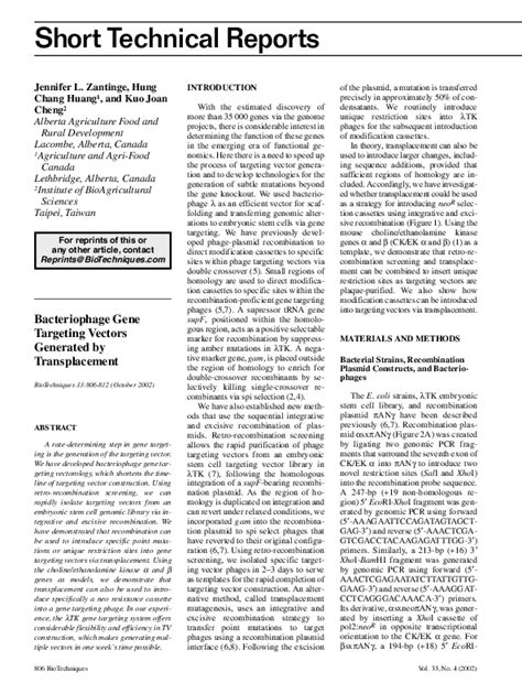 Pdf Bacteriophage Gene Targeting Vectors Generated By Transplacement