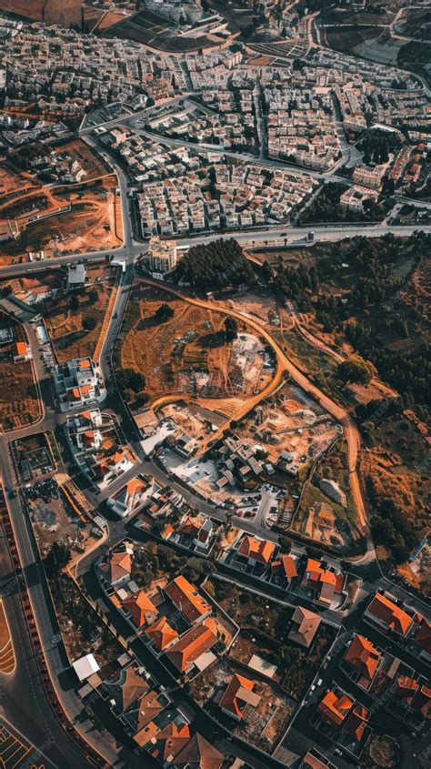 Premium Photo A Birds Eye View Of A Town With Red Rooftops And