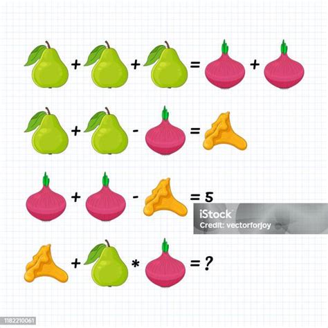 학교 학생들을위한 수학 교육 게임 간단한 분수의 학습 곱셈 분할 덧셈 뺄셈 학교에 대한 방정식 워크 시트 비판적 사고를위한 수학 게임 퍼즐 0명에 대한 스톡 벡터 아트 및