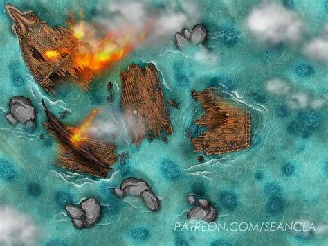 Shipwreck Battle Map I Created For An Aquatic Adventure I Have Some