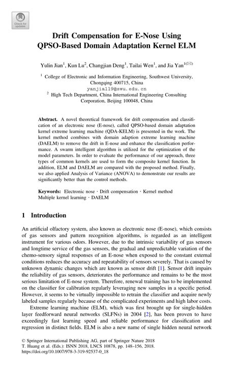 Pdf Drift Compensation For E Nose Using Qpso Based Domain Adaptation Kernel Elm