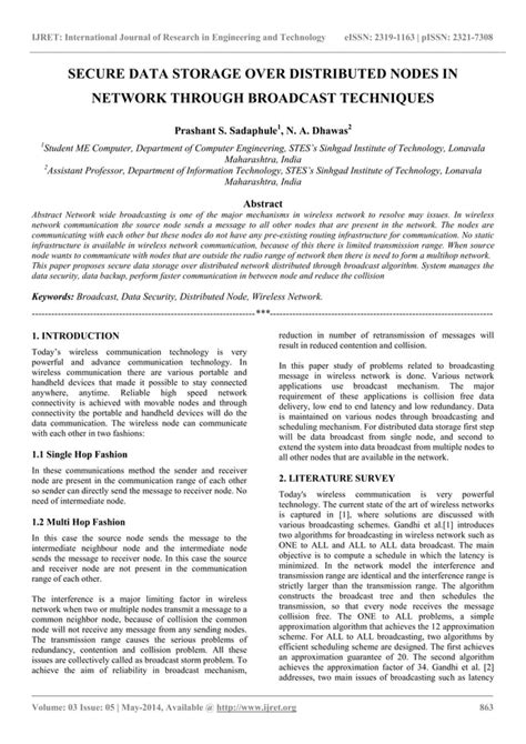 Secure Data Storage Over Distributed Nodes In Network Through Broadcast