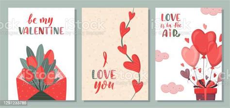 부드러운 색상의 엽서의 낭만적 인 세트 튤립 꽃꽂이가 있는 공예 봉투를 열었습니다 하트 모양 풍선 선물 상자 3월에 대한 스톡 벡터 아트 및 기타 이미지 Istock