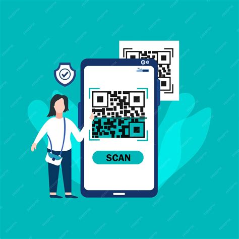 Концепция сканирования Qr кода с женщинами сканирующими код с помощью смартфона Премиум векторы