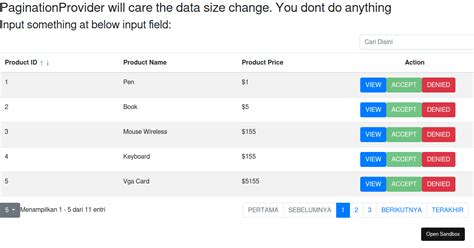 ReactJS Table NEXT Codesandbox