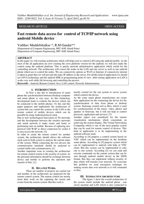 Pdf Fast Remote Data Access For Control Of Tcpip Network Using Android Mobile Device