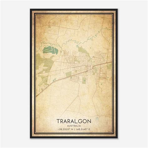 Vintage Traralgon Australia Map Poster Traralgon City Road Wall Art