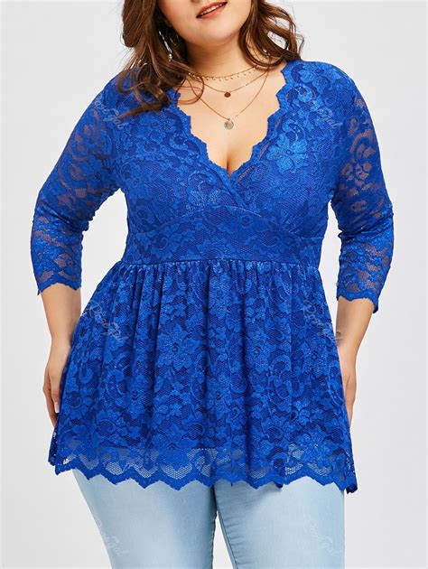 40 Off Plus Size Low Cut Lace Peplum Blouse Rosegal