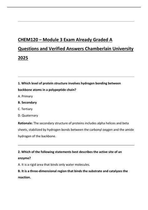 Chem120 Biochemistry — Module 3 Final Assessment Review Latest 2024