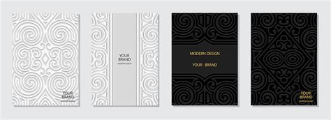 민족 표지 세트 수직 템플릿 3d 오픈 워크 패턴 소용돌이의 기하학적 질감을 가진 구호 배경 모음 동양 아시아 인도 멕시코의 부족 전통 0명에 대한 스톡 벡터 아트 및 기타