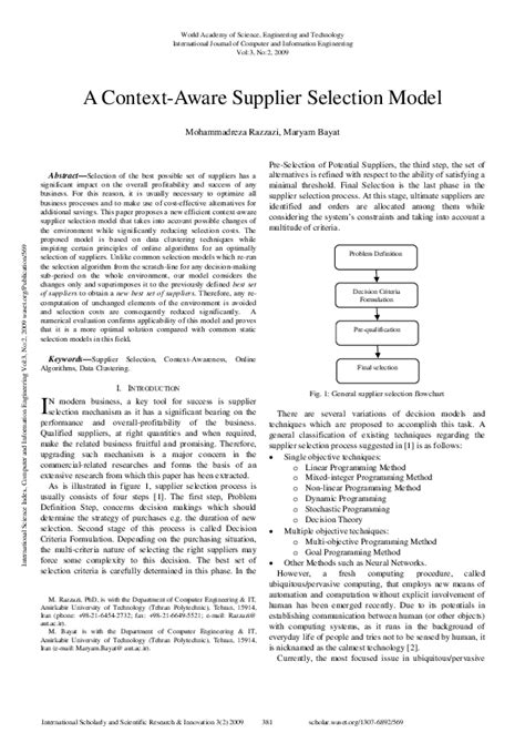 Pdf A Context Aware Supplier Selection Model