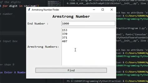 armstrong number generator in python tkinter module youtube