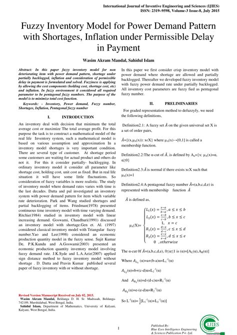 pdf fuzzy inventory model for power demand pattern with shortages