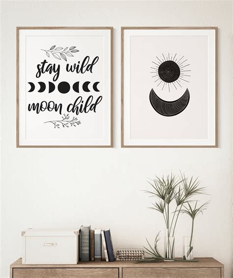 Moon And Sun Wall Art Set Moon Phase And Sun Print Wild And Free Life