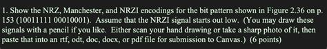 1 Show The NRZ Manchester And NRZI Encodings For The Bit Pattern Shown In Figure 2 36 On P
