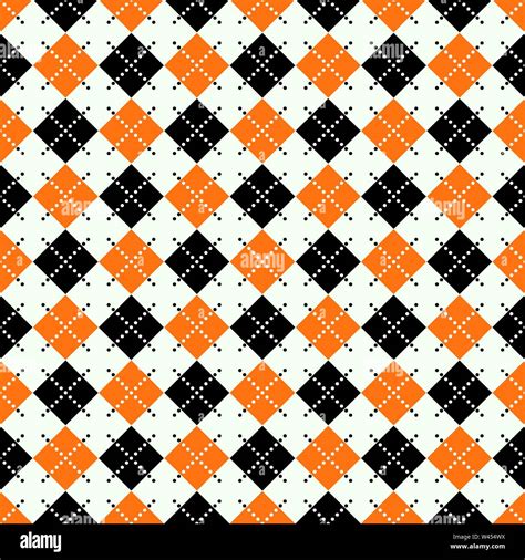 Seamless Argyle Pattern With Dashed Lines In Orange Black And White