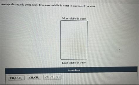 Solved Arrange The Organic Compounds From Most Soluble In