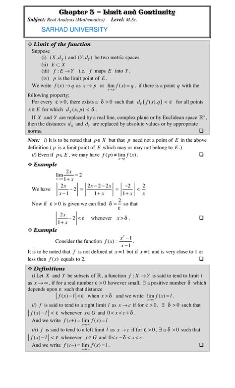 Chap 03 Real Analysis Mathematics Limit And Continuity Theorem