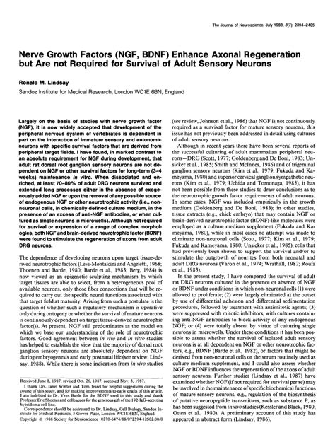 Nerve Growth Factors Ngf Bdnf Enhance Axonal Regeneration But Are Not Required For Survival