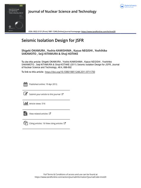 Seismic Isolation Design For Jsfr Pdf Seismology Youngs Modulus