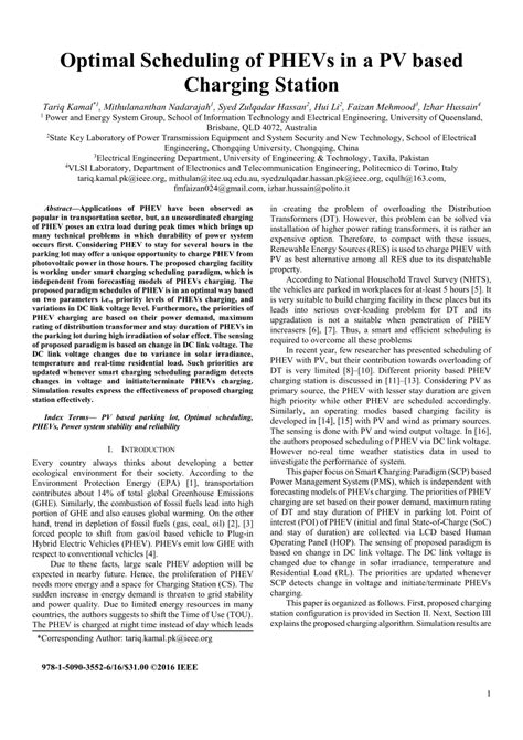 Pdf Optimal Scheduling Of Phevs In A Pv Based Charging Station