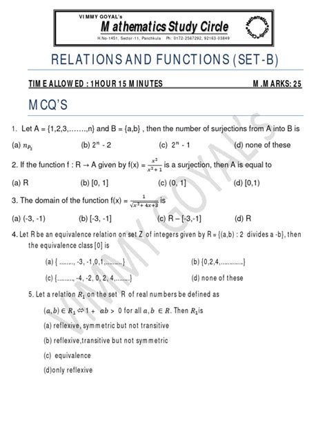 Relations And Functions 2024 25 Set B Pdf Function Mathematics Abstract Algebra