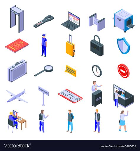 Passport Control Icons Set Isometric Style Vector Image