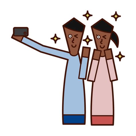스마트폰으로 셀카를 찍는 사람의 일러스트 무료 일러스트 소재집 Kukukeke