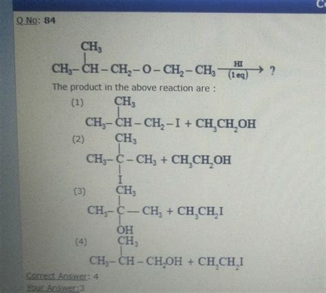 Q No 84 CH CH CH CH O CH CH The Product In The Above Reaction Are 1 CH CH CH CH2 I