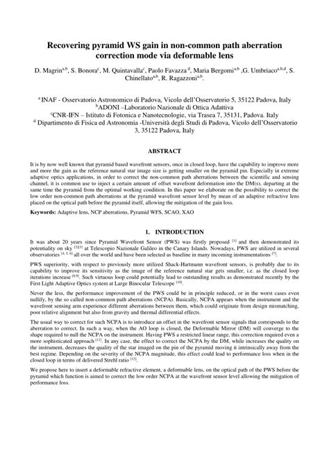 Pdf Correction Of Non Common Path Aberration Using A Deformable Lens In Pyramid Wavefront