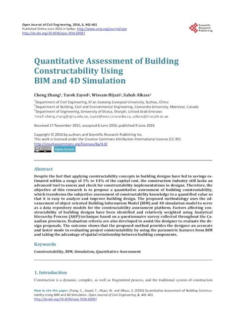 Pdf Quantitative Assessment Of Building Constructability Using