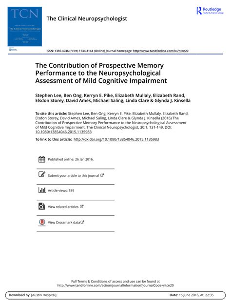 Pdf The Contribution Of Prospective Memory Performance To The