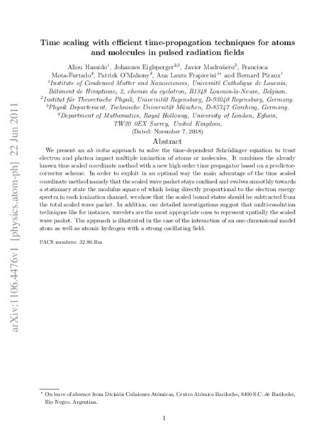 Pdf Time Scaling With Efficient Time Propagation Techniques For Atoms And Molecules In Pulsed
