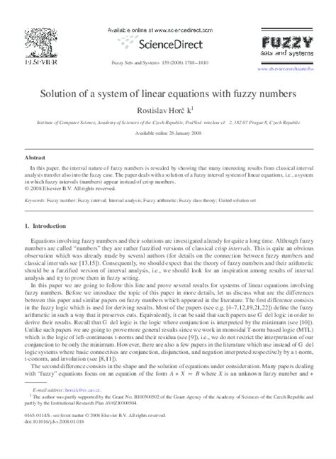 Pdf Solution Of A System Of Linear Equations With Fuzzy Numbers