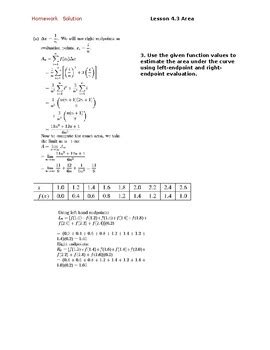 Area By Using Reimann Sum Homework Solution By Servet Inan TPT