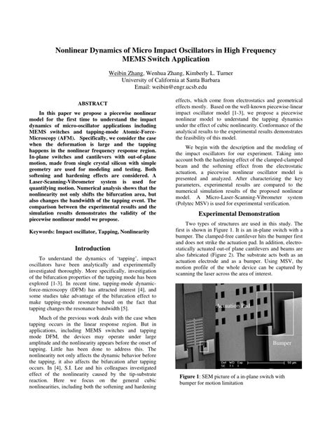Pdf Nonlinear Dynamics Of Micro Impact Oscillators In High Frequency Mems Switch Application