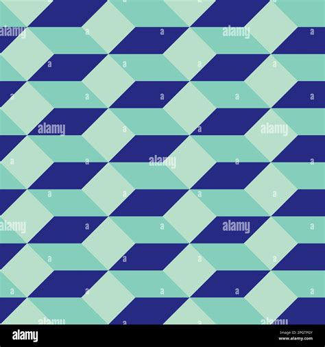 Blue 3d Isometric Cube Vector Seamless Pattern Background Horizontal Rows Rectangle Cubes