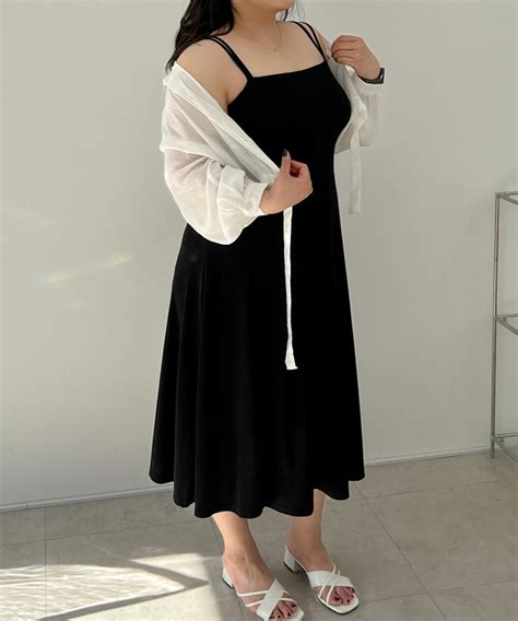 러브채채 44 77 골지 스트링 끈 나시 민소매 롱 원피스 통통녀 하체 커버 추천