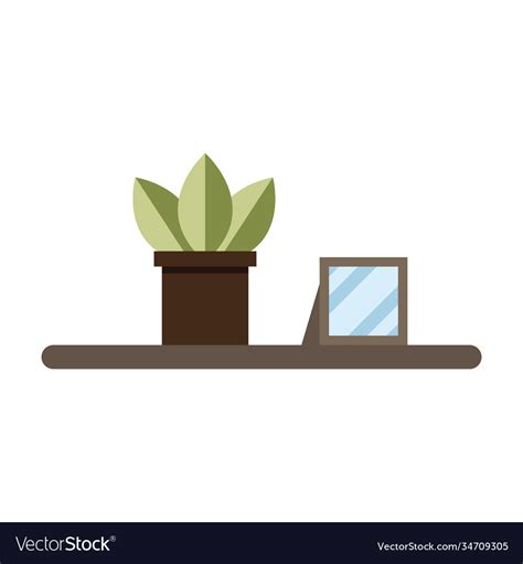 Home Plant And Frame On Shelf Design Royalty Free Vector