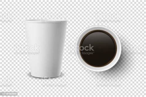 벡터 3d 현실적인 일회용 열린 종이 음료 아이콘 에 대한 플라스틱 커피 컵 은 투명 한 배경에 격리 된 닫닫기 설정 디자인 템플릿 모형 상단 및 전면 뷰 3차원 형태에