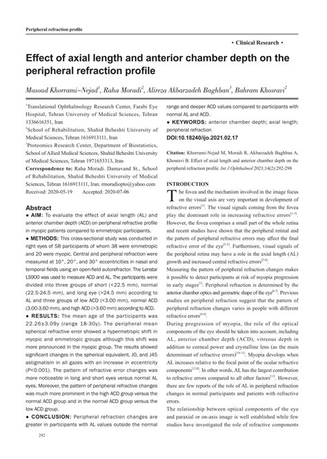 Pdf Effect Of Axial Length And Anterior Chamber Depth On The Peripheral Refraction Profile