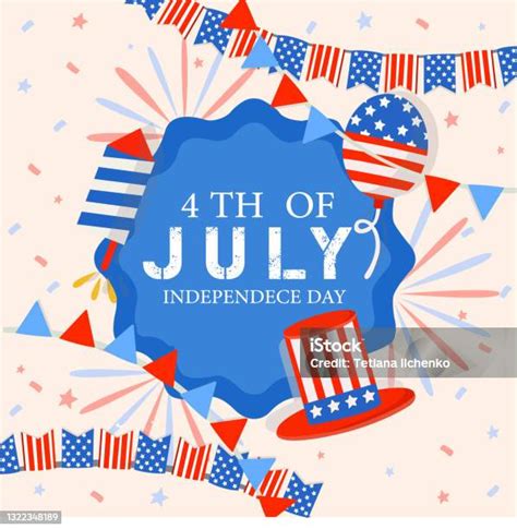 7월 4일 유나이티드는 독립기념일을 명시했다 포스터 배너 엽서 전단지 인사말 카드에 대한 템플릿 디자인 미국 의 국가 날 별 배경 불꽃놀이 미국 벡터 일러스트레이션 4세기에