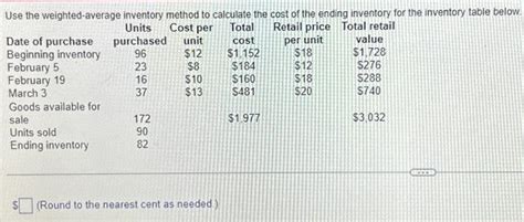 Solved Use The Weighted Average Inventory Method To Chegg Com