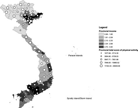 negative correlation between provincial average physical activity score