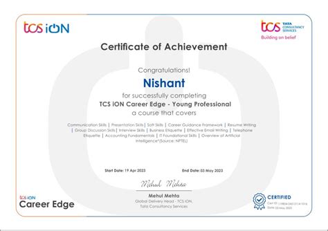 Nishant D On Linkedin I Have Successfully Completed Tcs Ion Career Edge Young Professional…