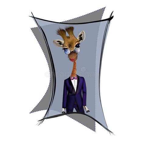 Giraffe In A Blue Suit With Glasses And A Bow Tie Stock Vector