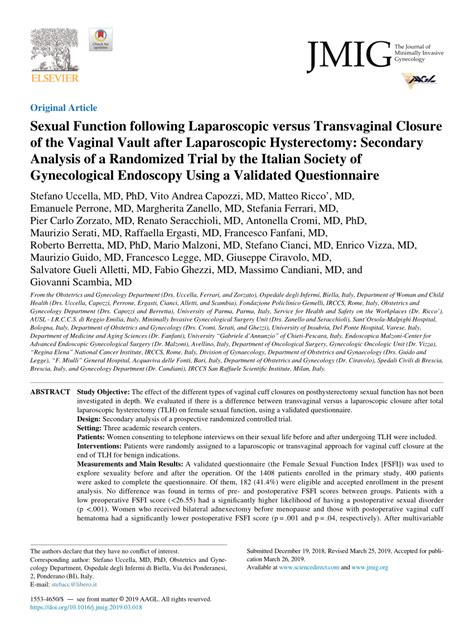 Pdf Sexual Function After Laparoscopic Vs Transvaginal Closure Of The Vaginal Vault After